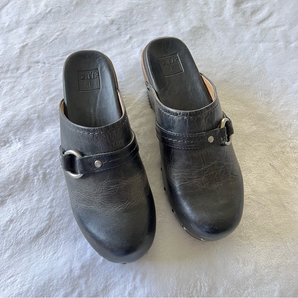 Frye | Shoes | Frye Clara O Ring Wooden Clogs Distressed Leather | Poshmark
